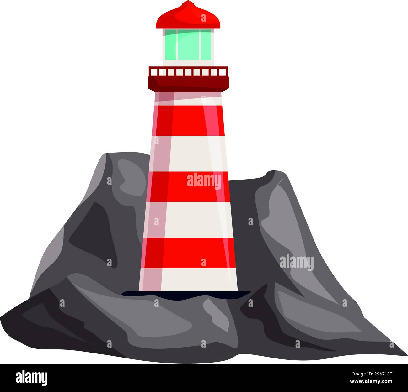Cartoon lighthouse illuminating the sea, providing safety for ships and ...
