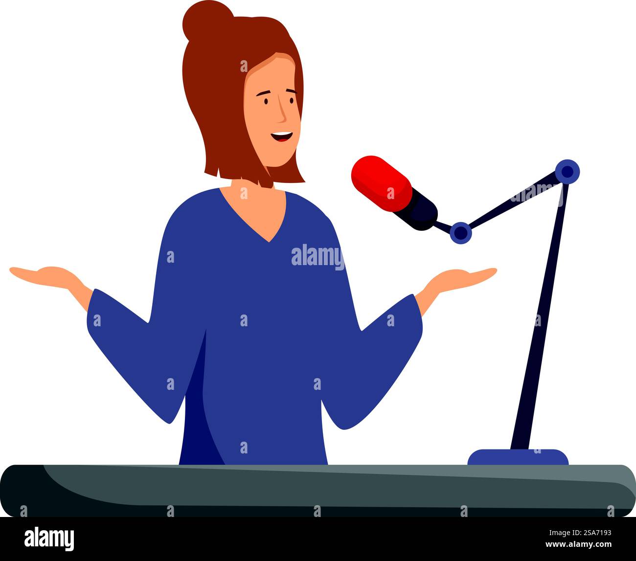 Radio host is speaking into a microphone in a recording studio. Radio ...