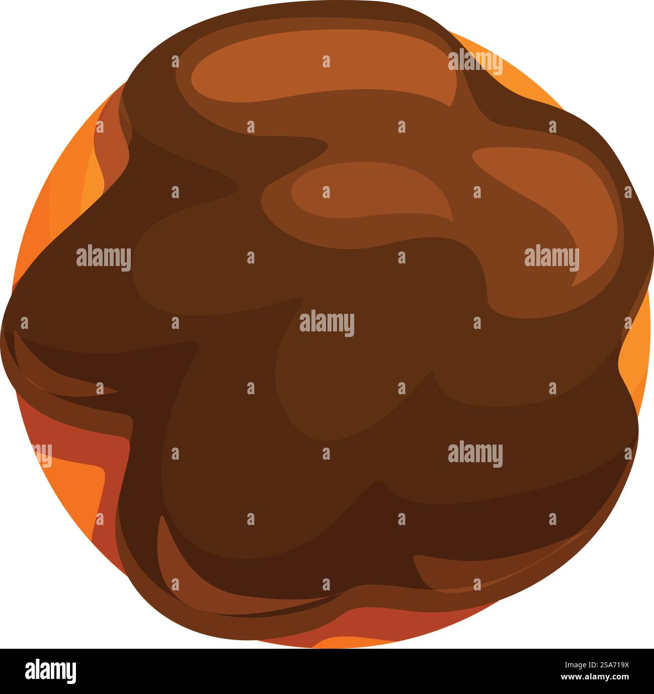 Round chocolate bun covered with flowing chocolate icing, creating a ...