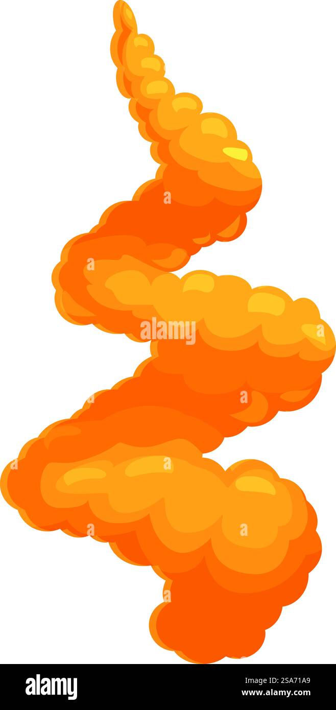Cartoon illustration of orange smoke trail spiraling upwards on white ...