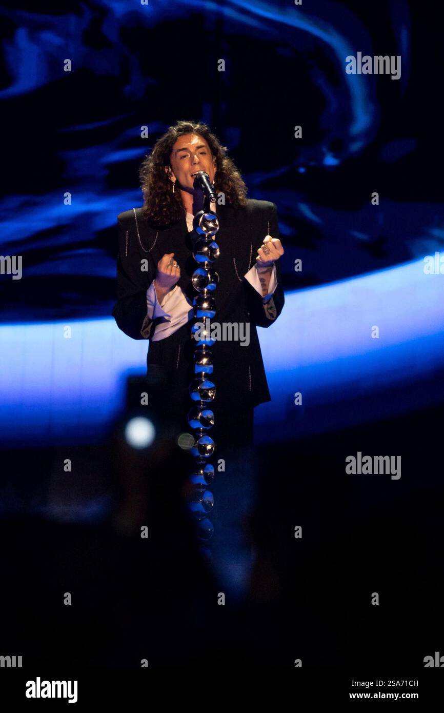 Singer Lucas Bun performs during the first semi-final of Benidorm Fest ...