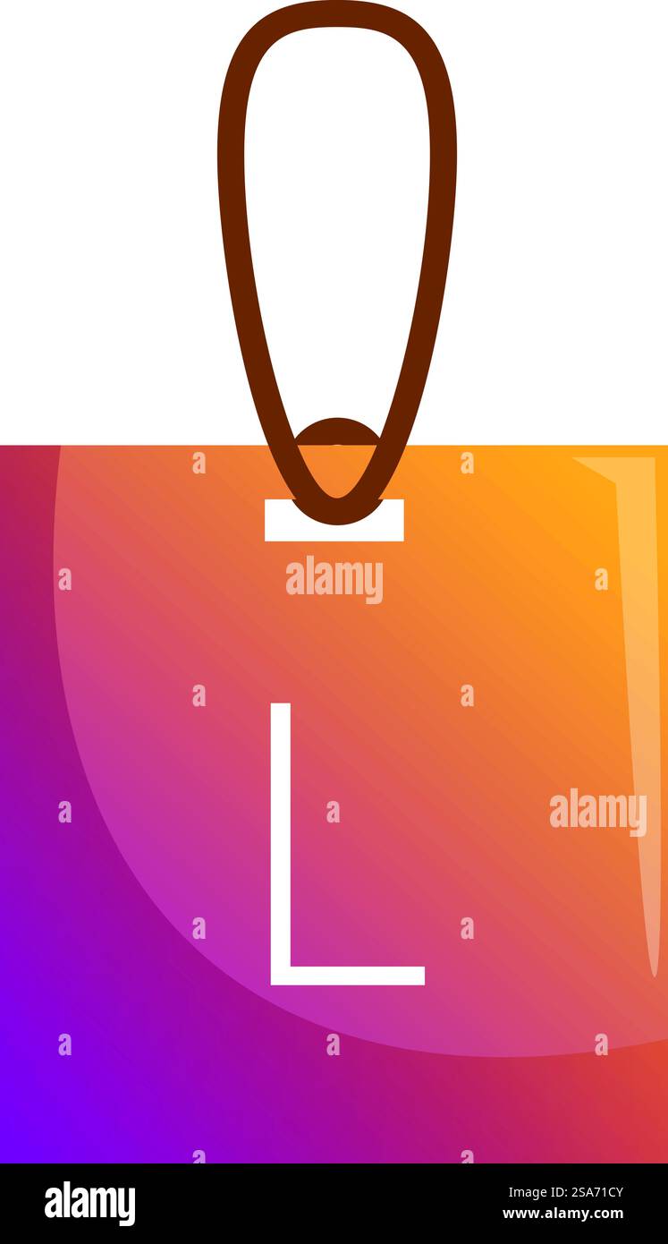 Square shaped price tag with the letter l is hanging from a brown ...