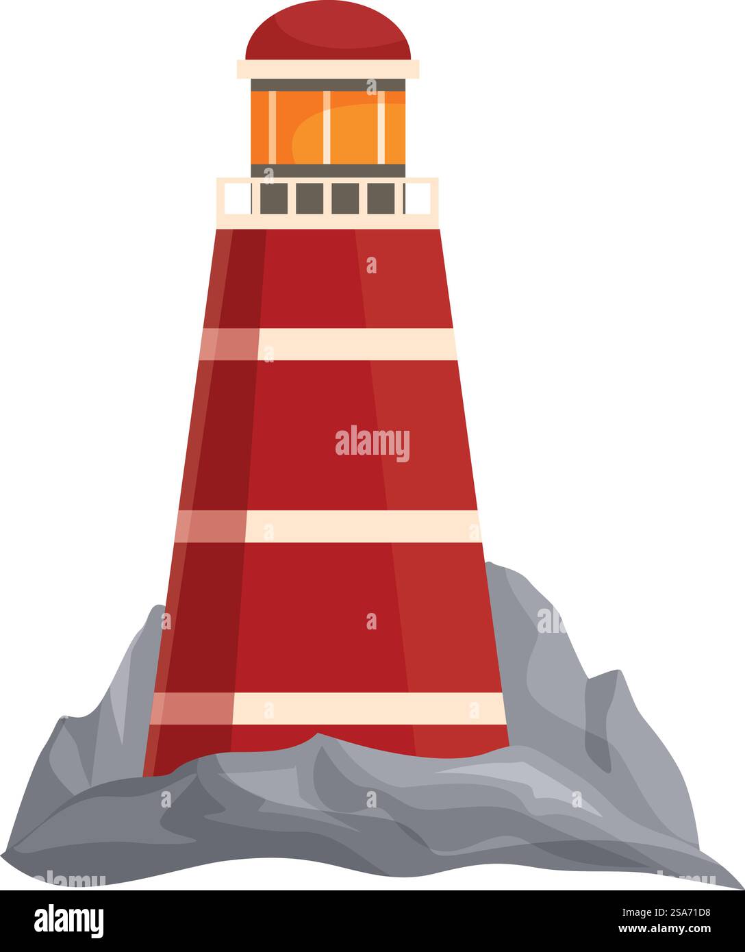 Tall red lighthouse is standing on rocks, providing a beacon of light ...