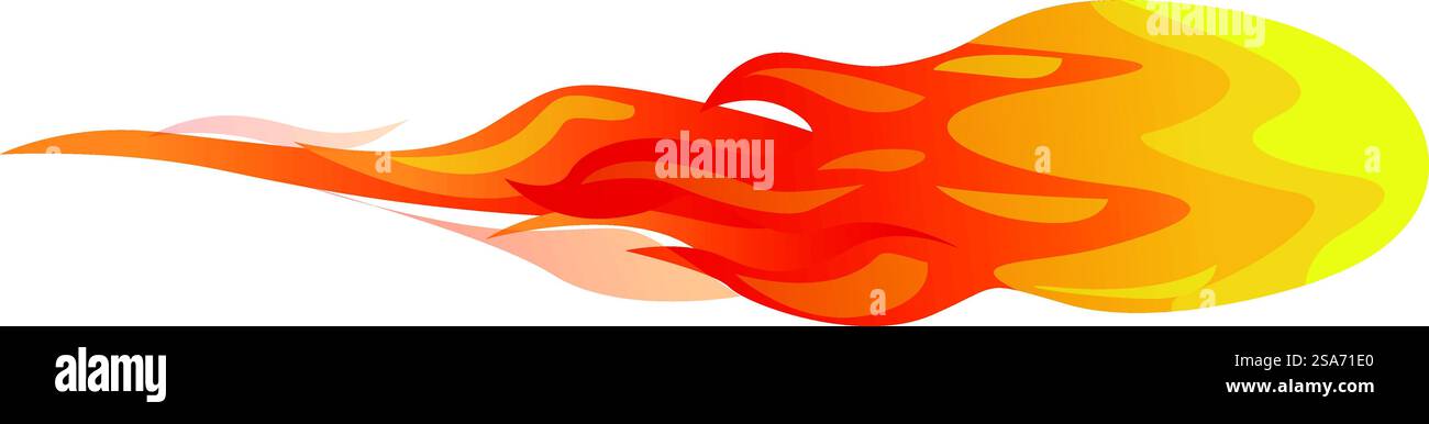 Fireball leaving trail of orange flames is flying in space. Bright ...