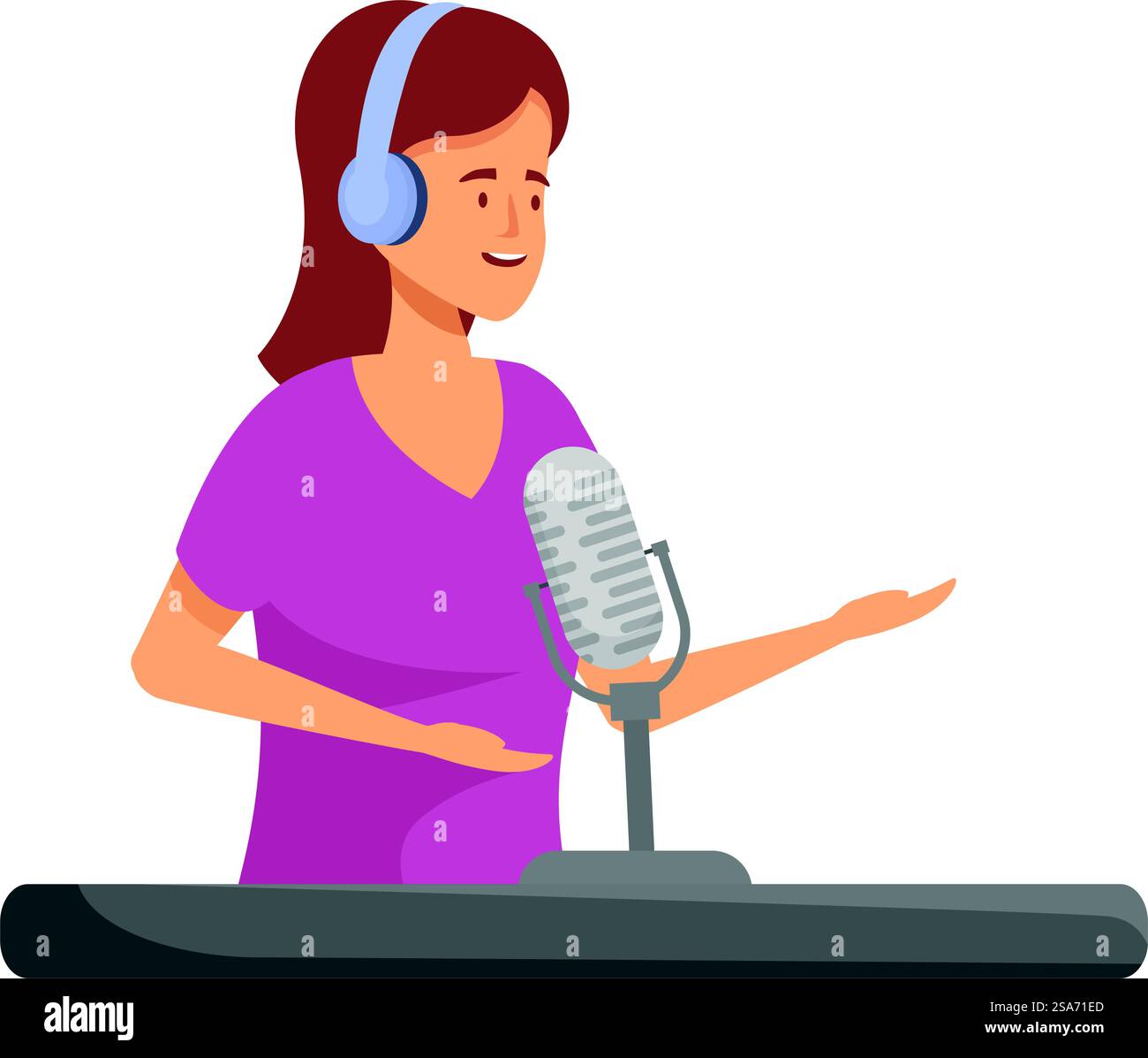 Radio host recording a podcast in a professional studio, engaging with ...