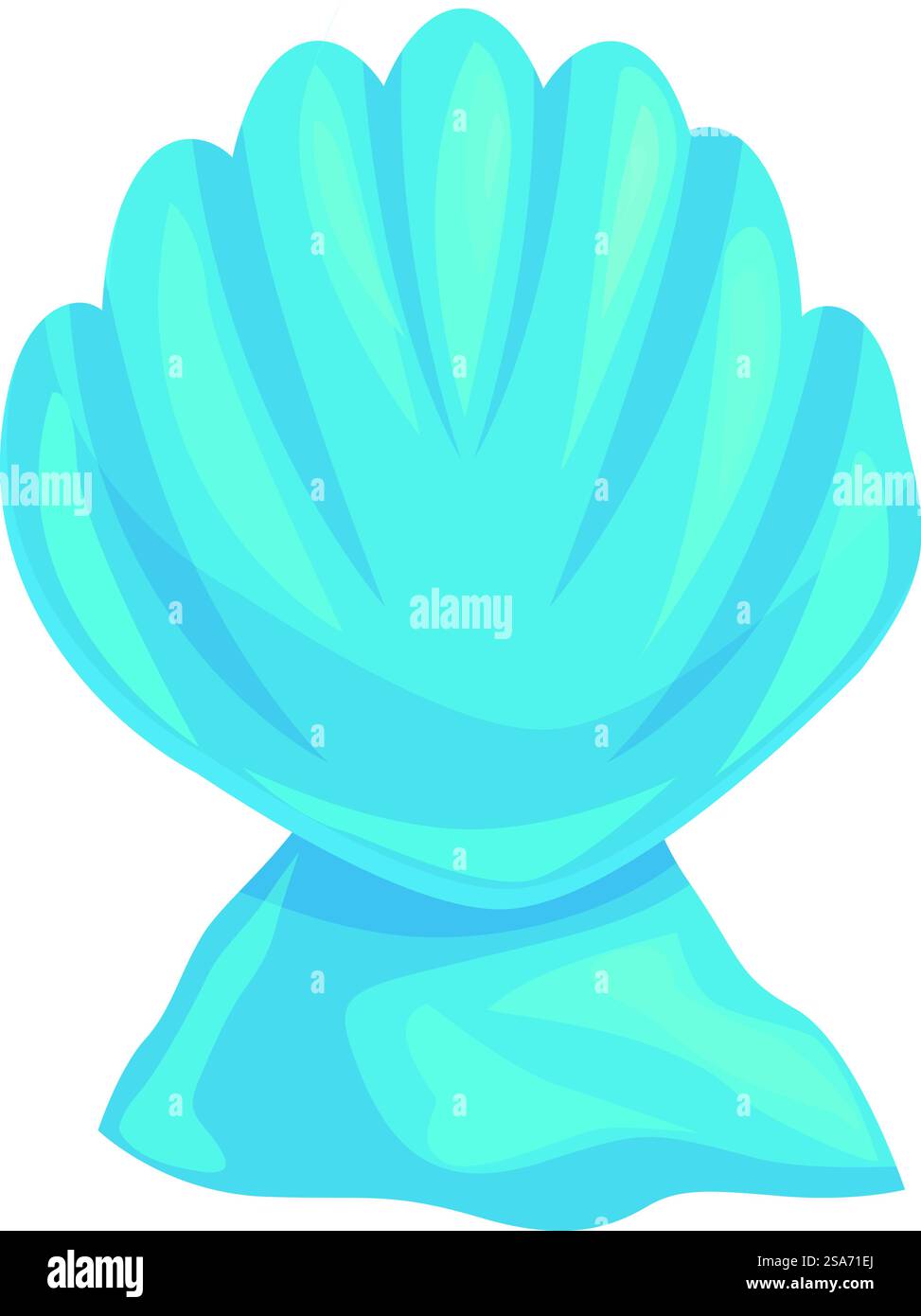 Cartoon style illustration of a blue scallop seashell standing upright ...