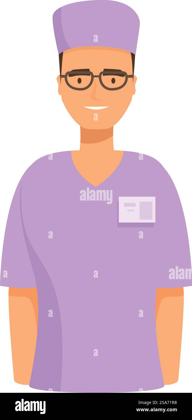 Friendly male nurse in scrubs is smiling while wearing glasses and a ...