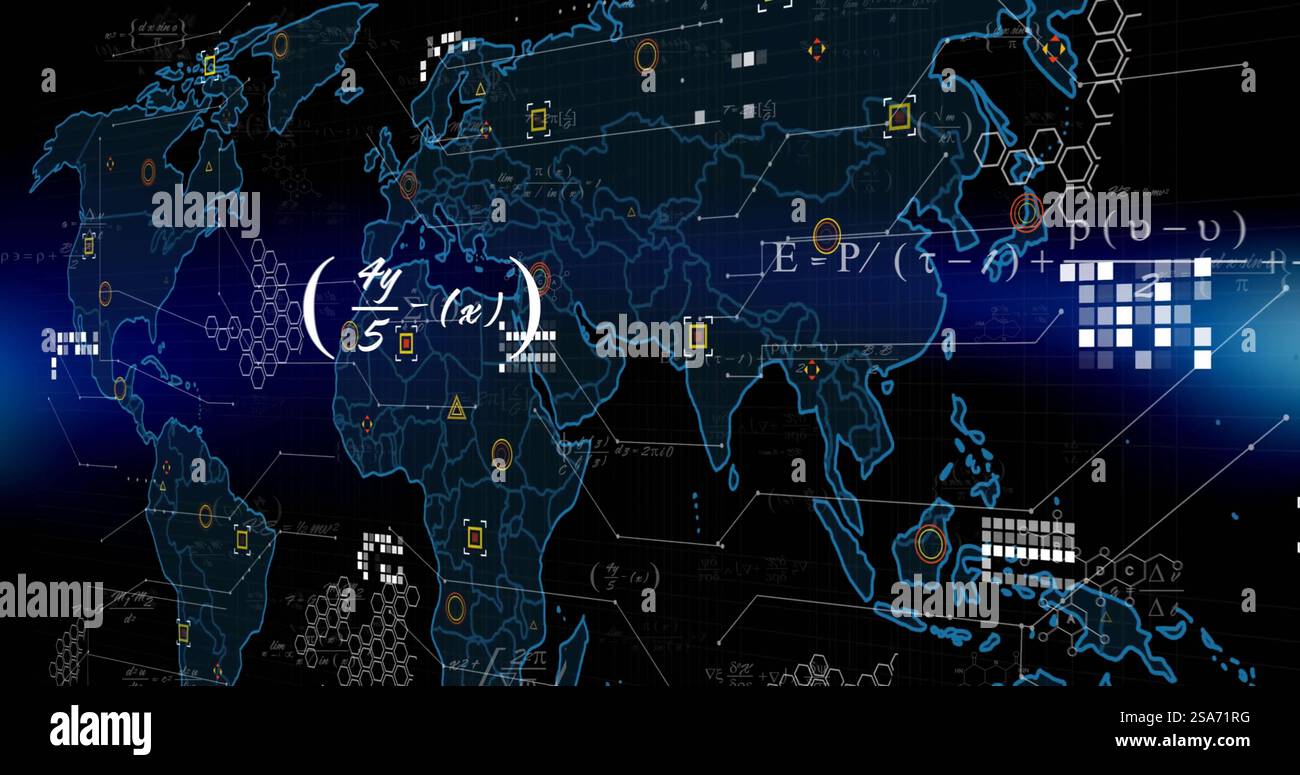 Image of mathematical equations over world map Stock Photo - Alamy