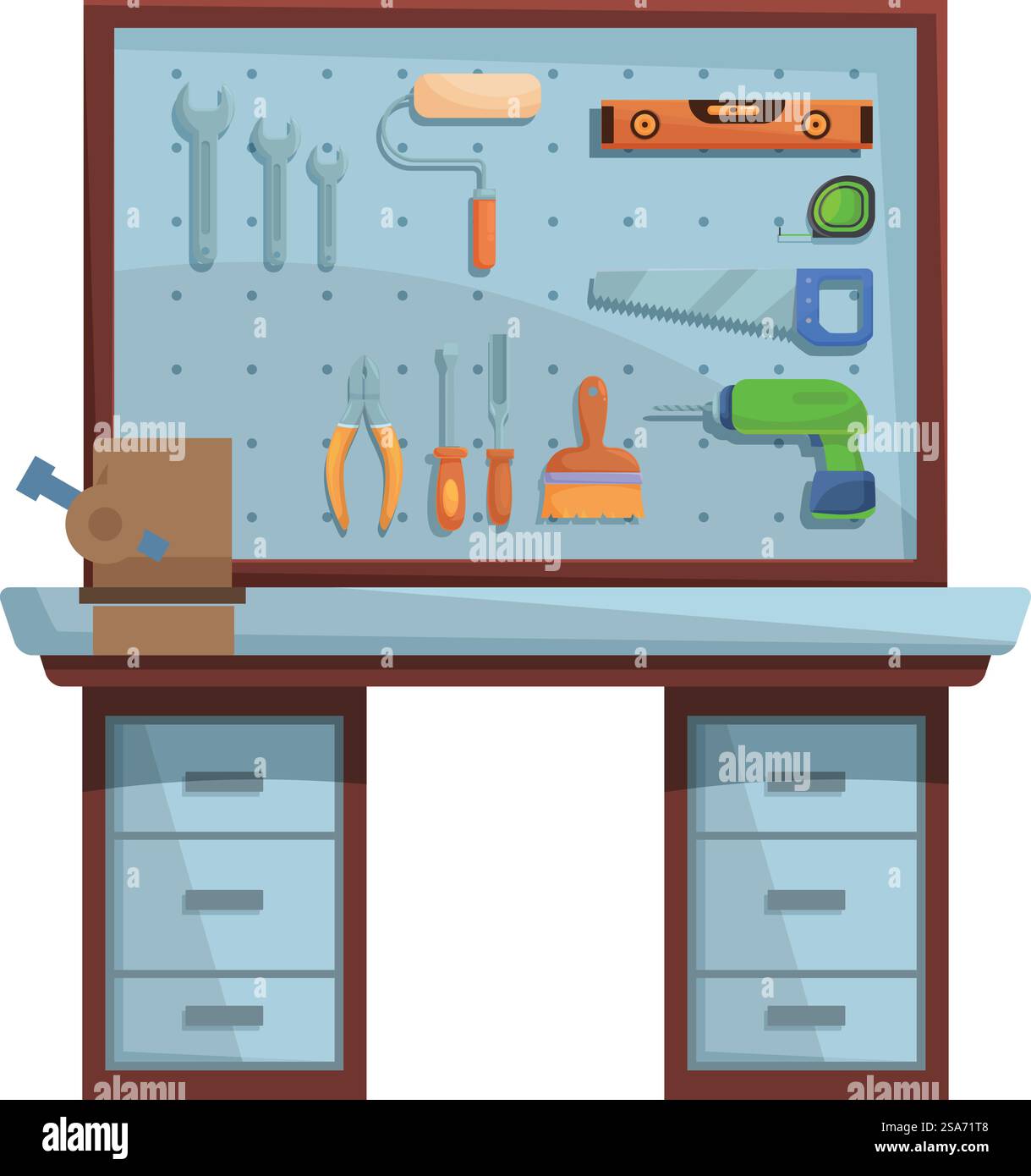 Interior of a carpentry workshop with a tool board organizing different ...