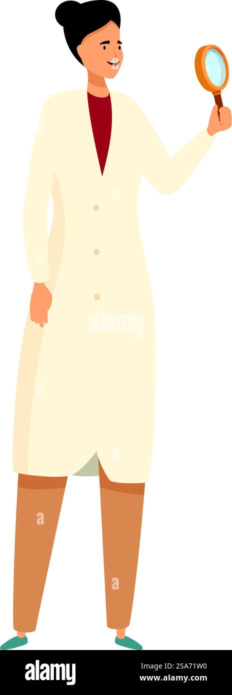 Scientist is holding a magnifying glass and conducting research in a ...