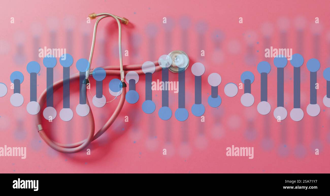 Image of dna strand over stethoscope on pink background Stock Photo - Alamy