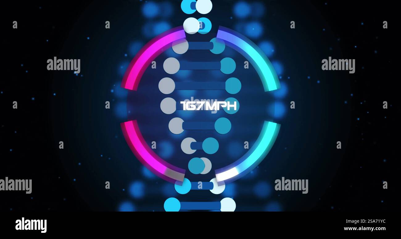 Image of speedometer interface with increasing speed over dna strand on ...