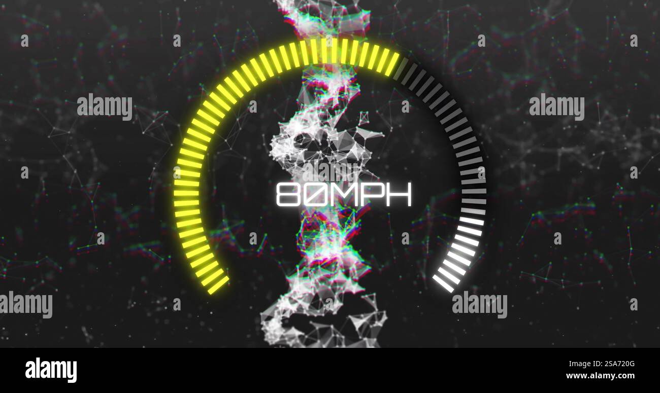 Speedometer image showing 80 mph over abstract dna strand and digital ...