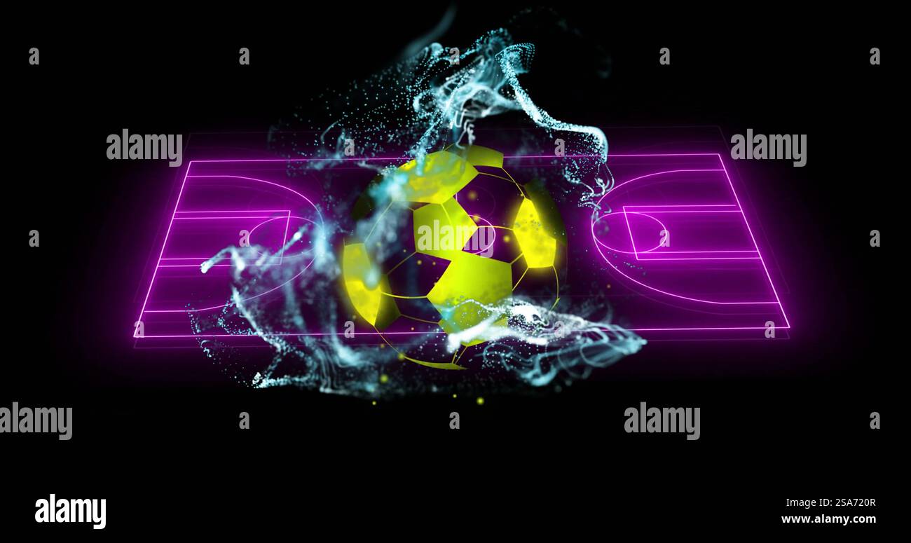 Image of neon stadium and football on black background Stock Photo - Alamy