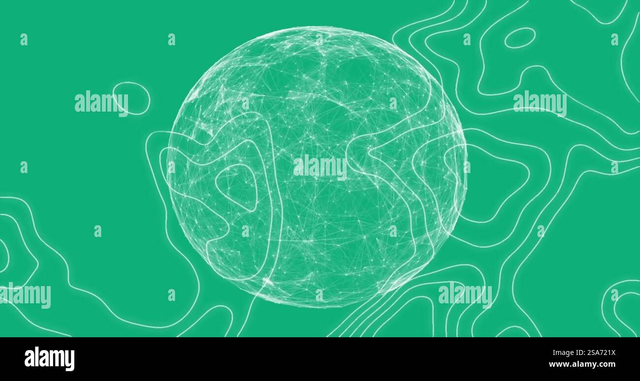 Image of contour lines over global network on green background Stock ...