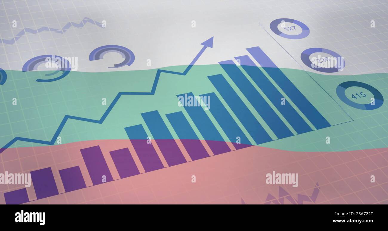 Image of flag of bulgaria over graphs and charts processing data ...
