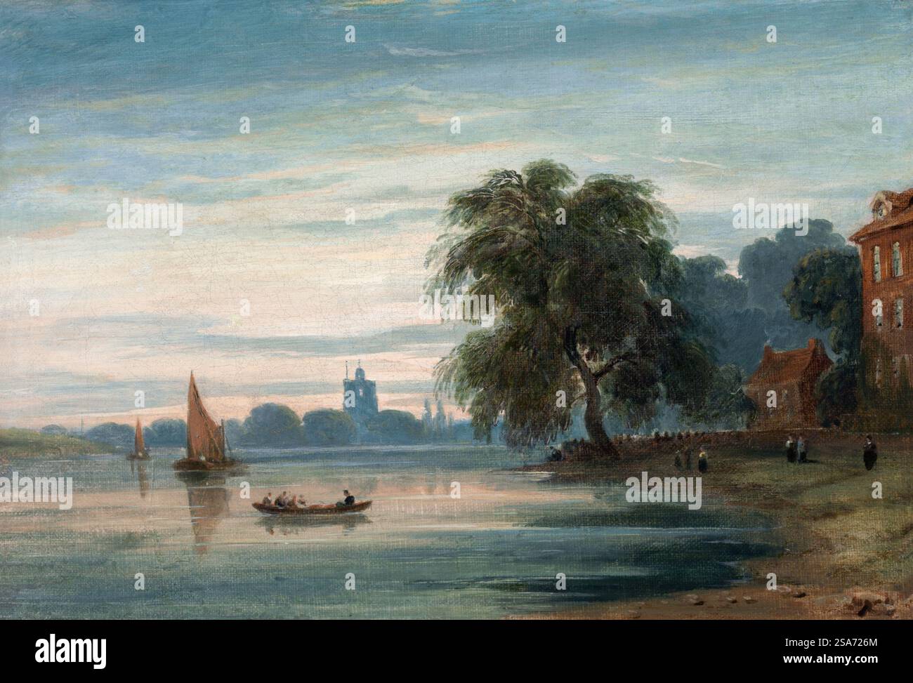 19th century Painting of A view along the Thames towards Chelsea old ...