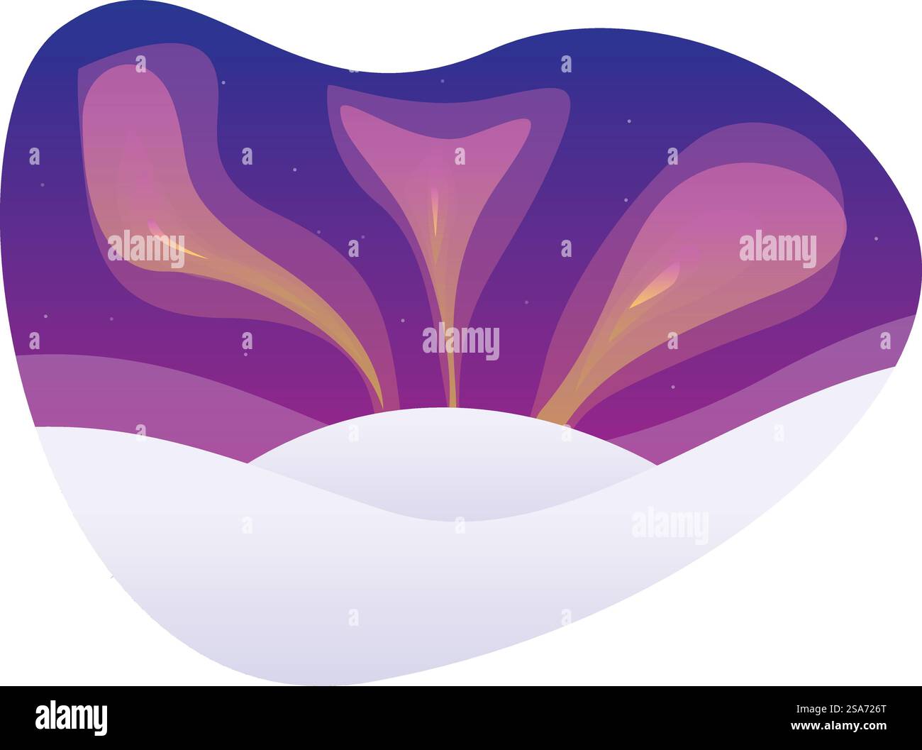 Illustration featuring a beautiful aurora borealis illuminating a snowy ...