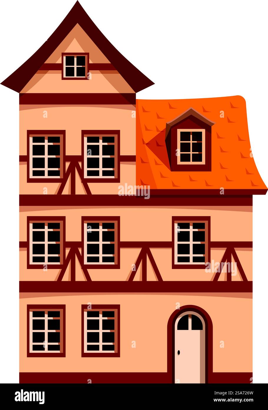Half timbered house with an orange roof, typical of german architecture ...