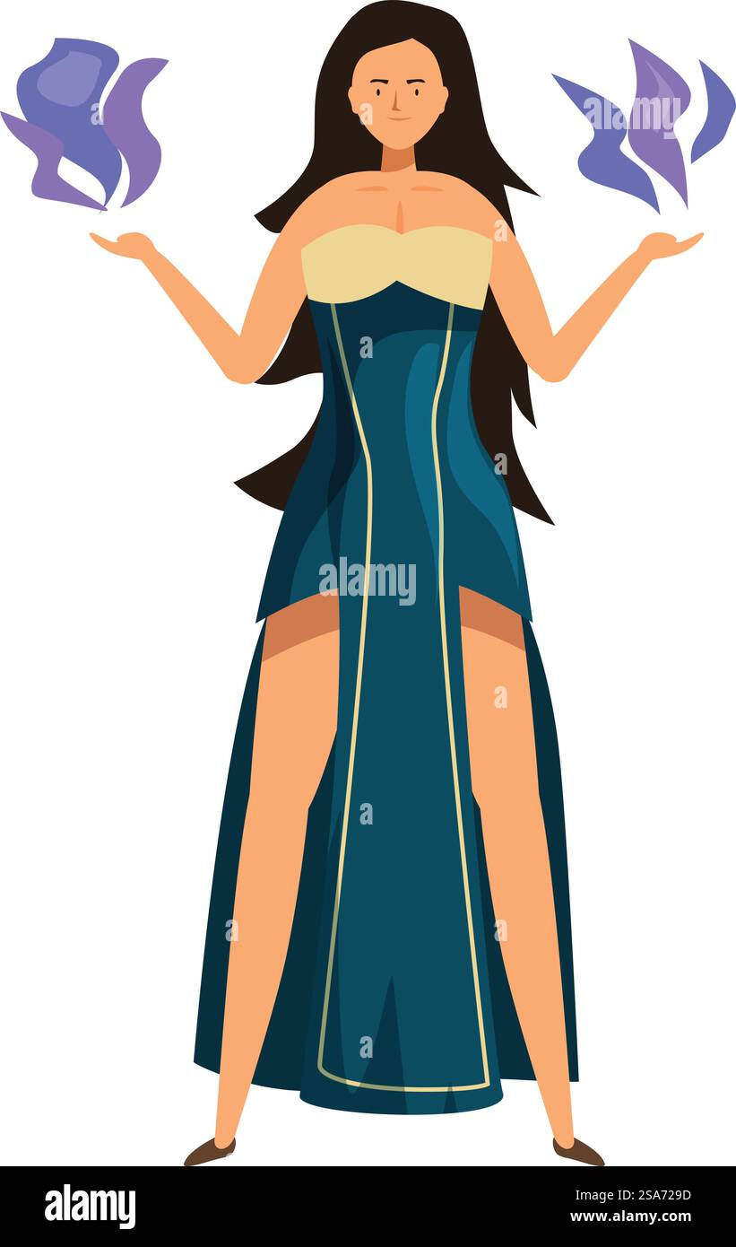 Powerful sorceress conjuring magic with her hands generating energy ...