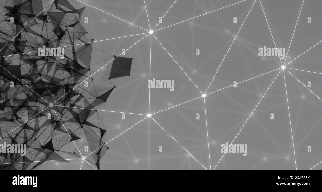 Image of network of connections with shapes on gray background Stock ...