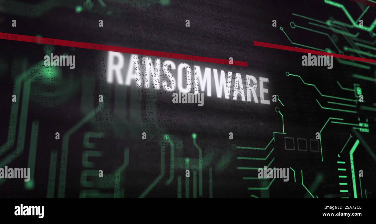 Image of ransomware text and digital data processing over black background Stock Photo - Alamy
