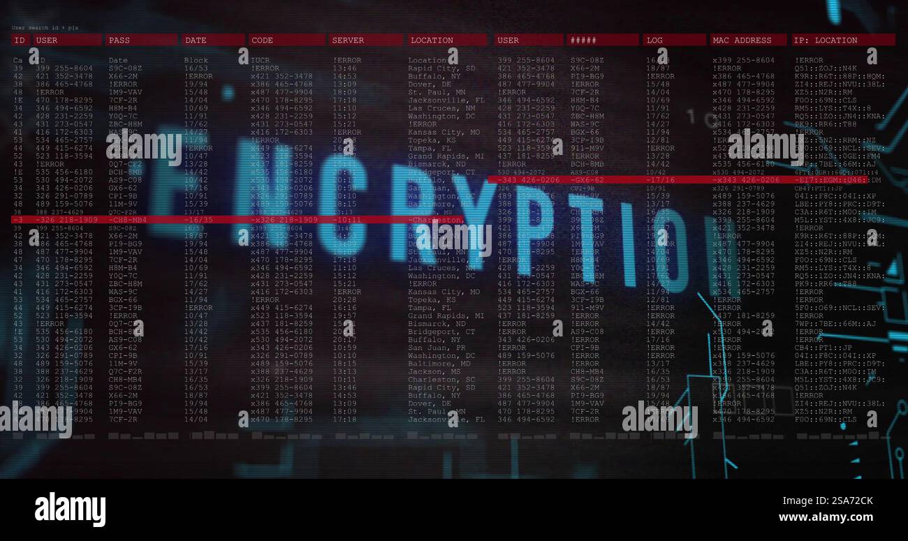 Image of encryption text and digital data processing over black background Stock Photo - Alamy