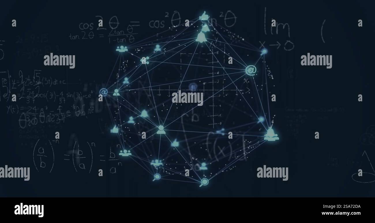 Image of mathematical data processing over globe with connections Stock ...