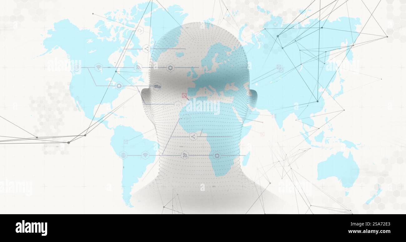 Image of digital human model over network of connections on white ...