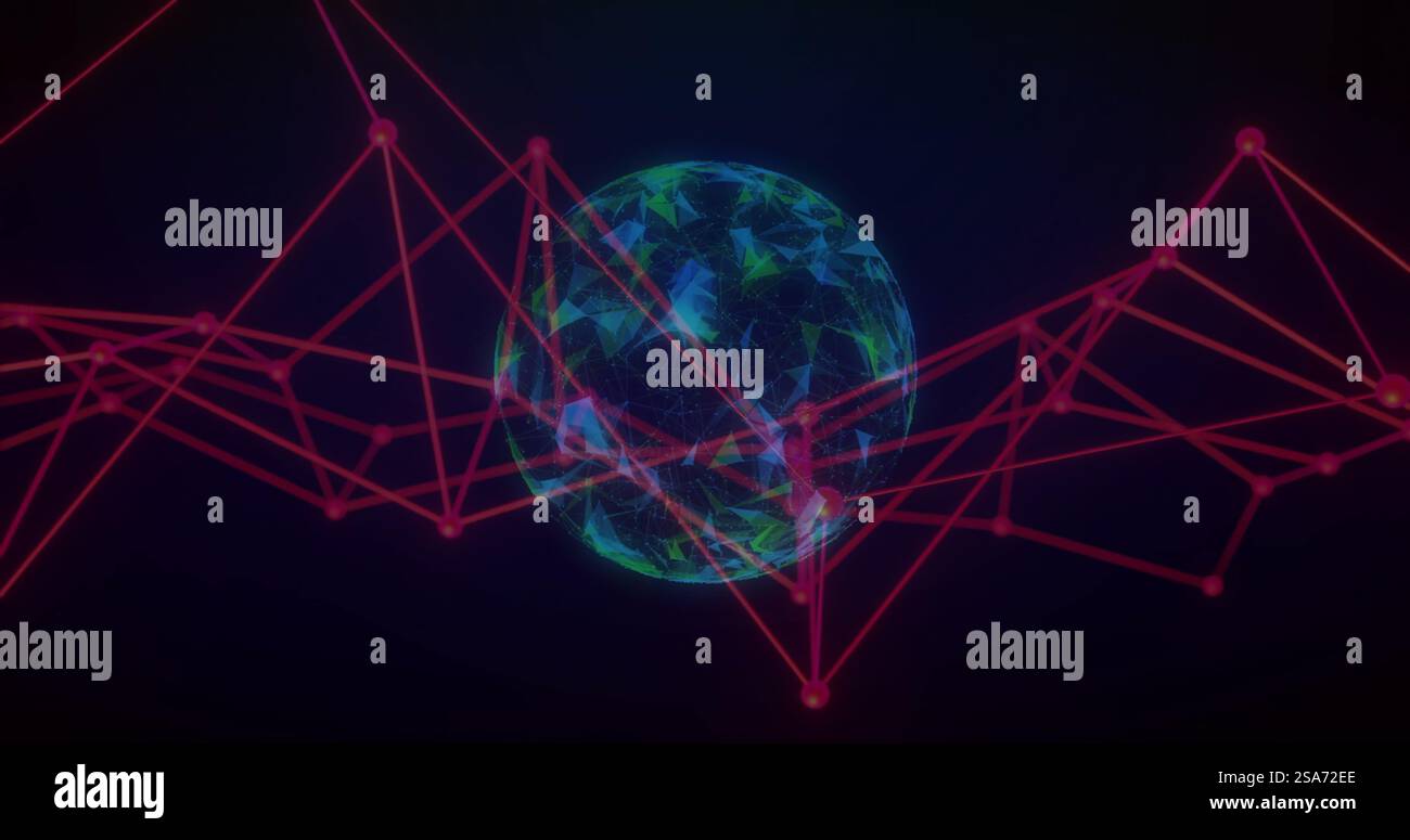 Image of network of connections over globe of shapes Stock Photo - Alamy