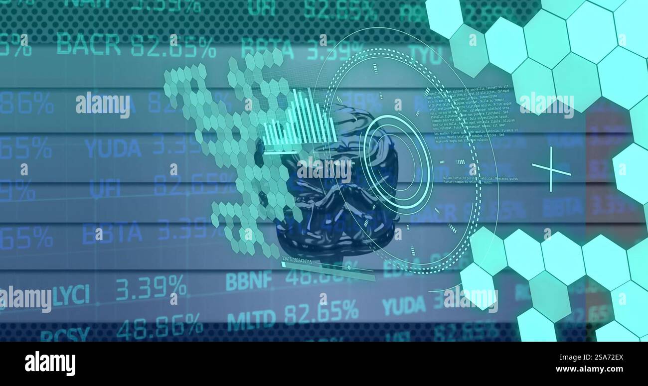 Image of element diagrams, circular scanner and brain over processing data Stock Photo - Alamy