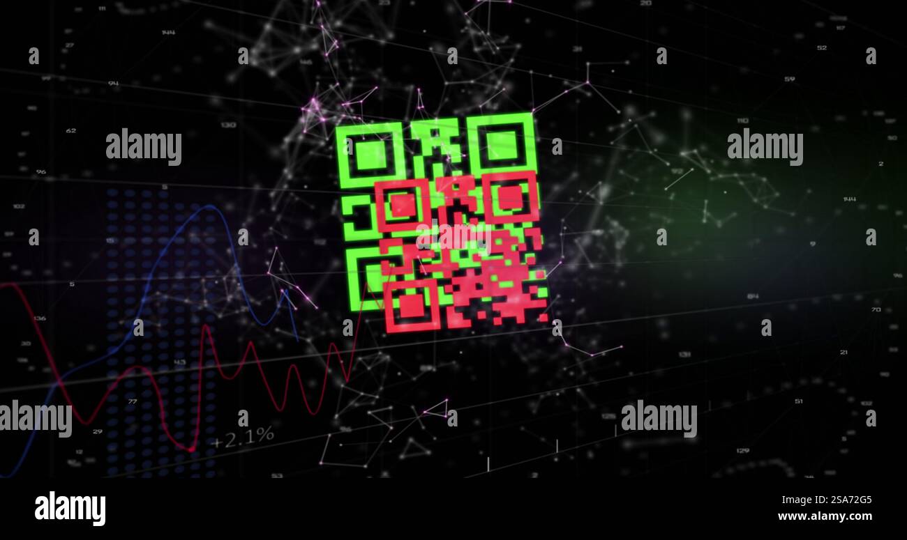 Image of qr code and financial data processing over black background Stock Photo - Alamy