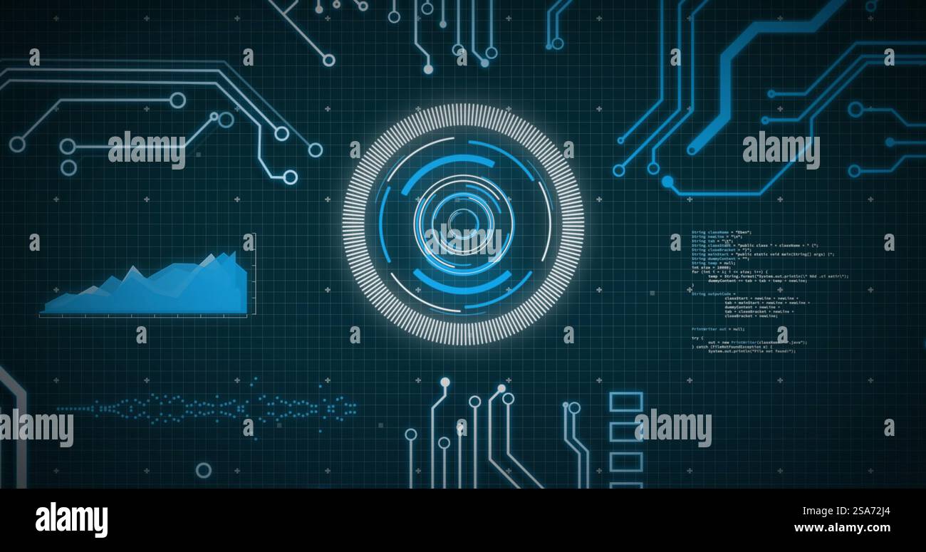 Image Of Scope And Data Processing Over Circuit Board On Screen Stock