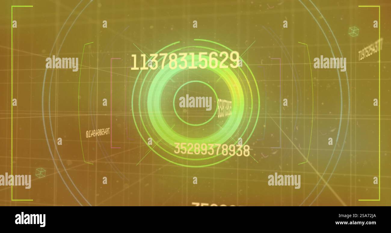 Image of data processing and scope scanning on orange background Stock ...