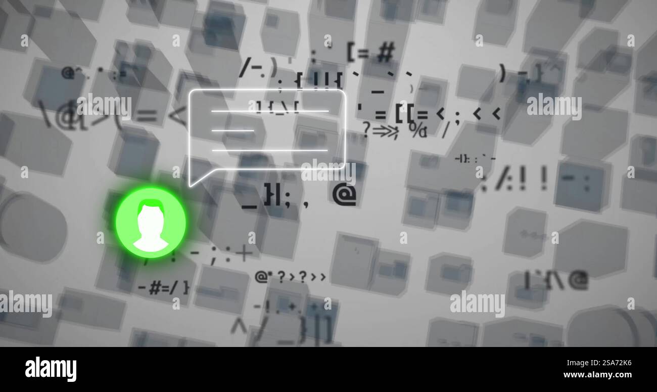 Image of data processing over digital chat icon Stock Photo - Alamy