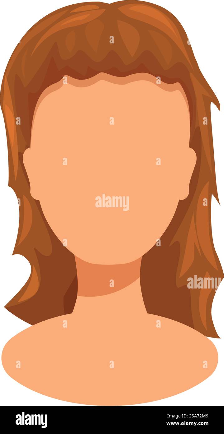 Faceless woman character presenting long brown hair style, avatar icon ...