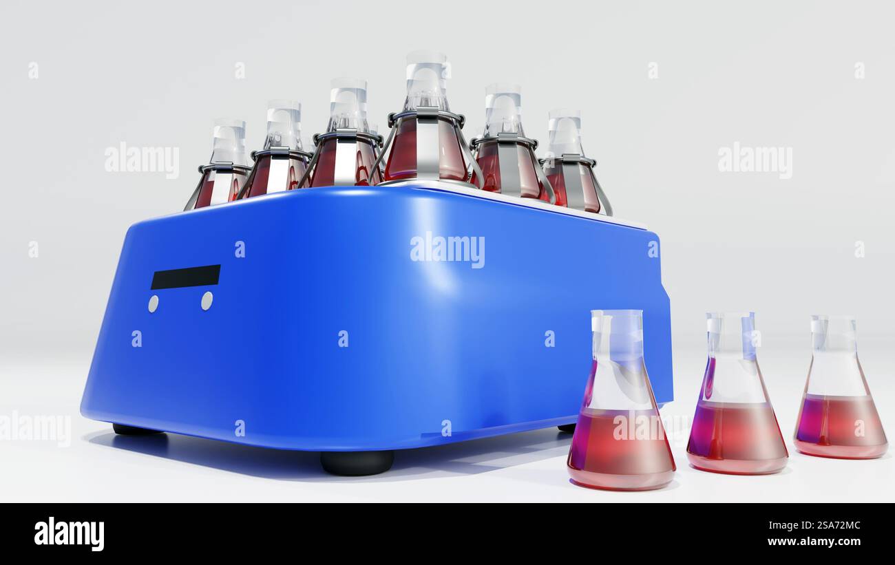 3d rendering of laboratory orbital shaker accommodate multiple flasks ...