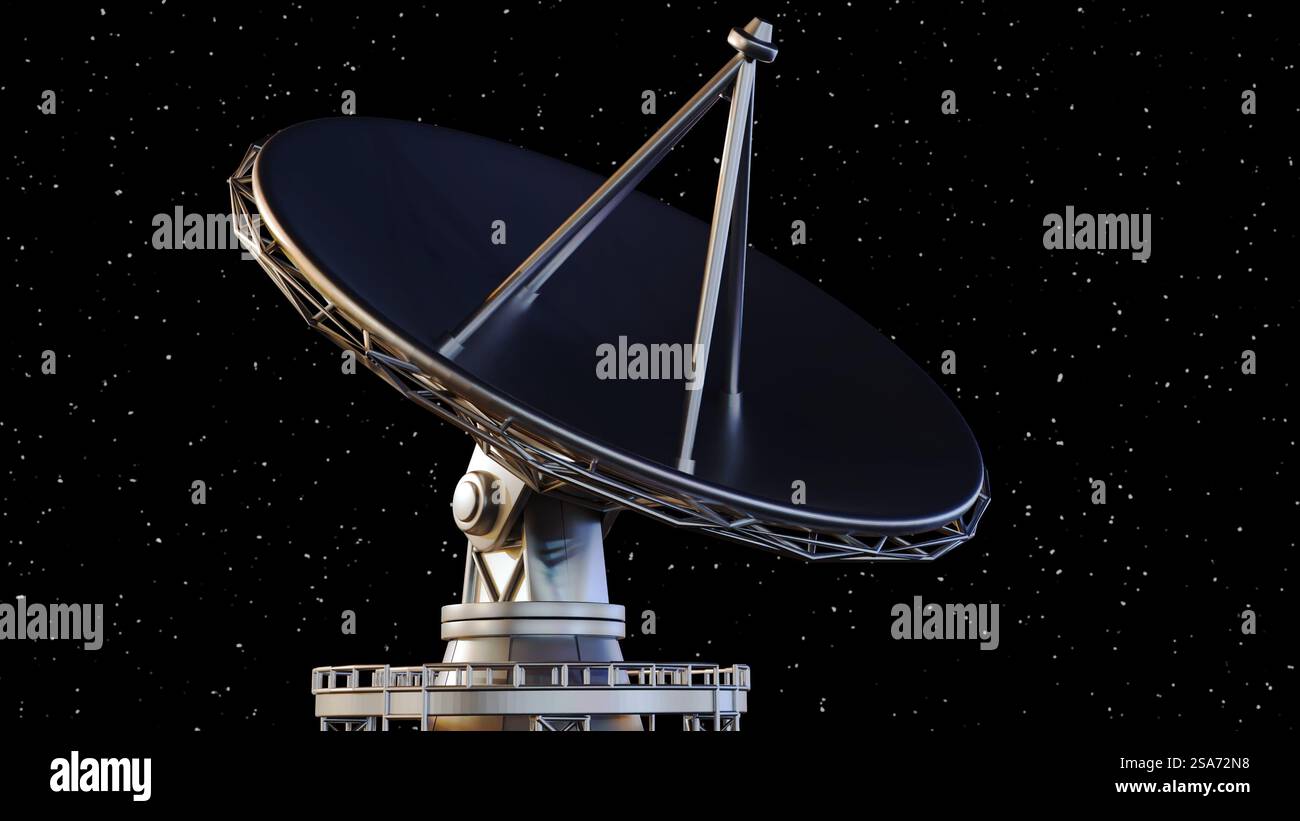 3D rendering of a parabolic satellite dish antenna, used for ...