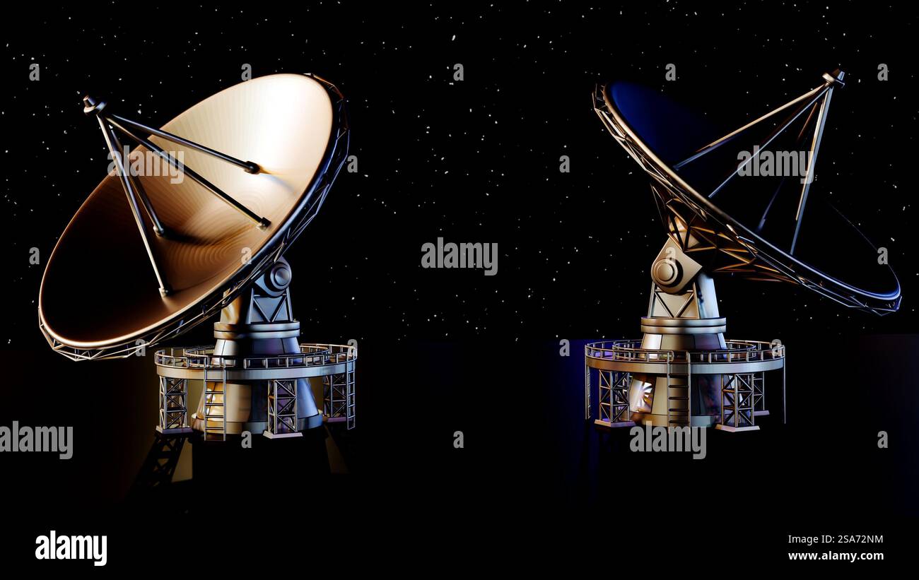 3D rendering of a parabolic satellite dish antenna, used for ...