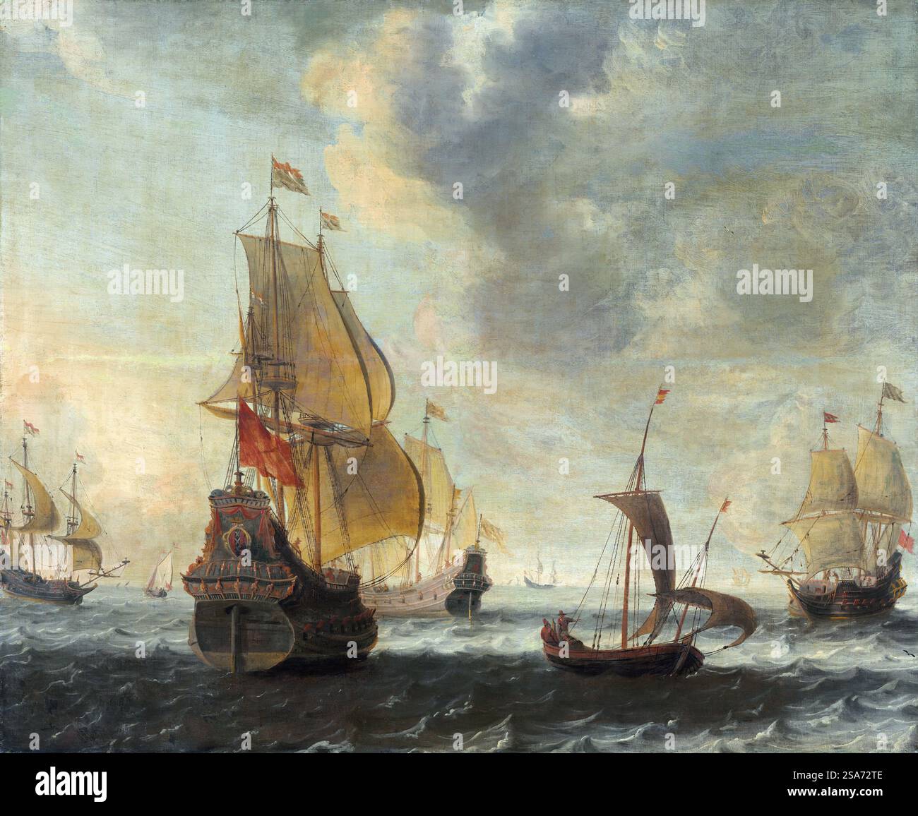 Oil painting of Dutch ships in a lively breeze, sailing ships painted ...