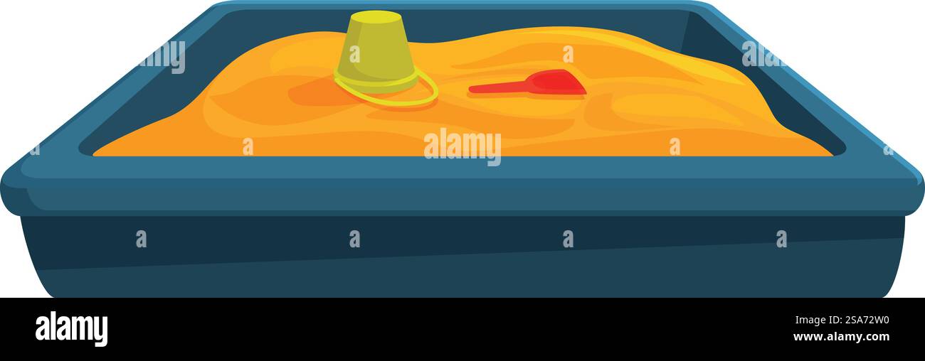 Sandbox with toys standing on the sand, isolated on white background ...