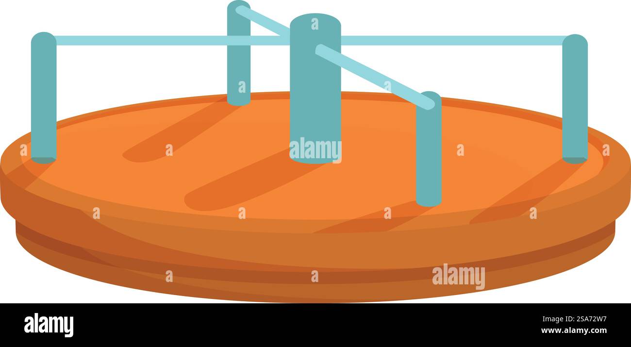 Round wooden playground carousel with metal handrails standing still on ...