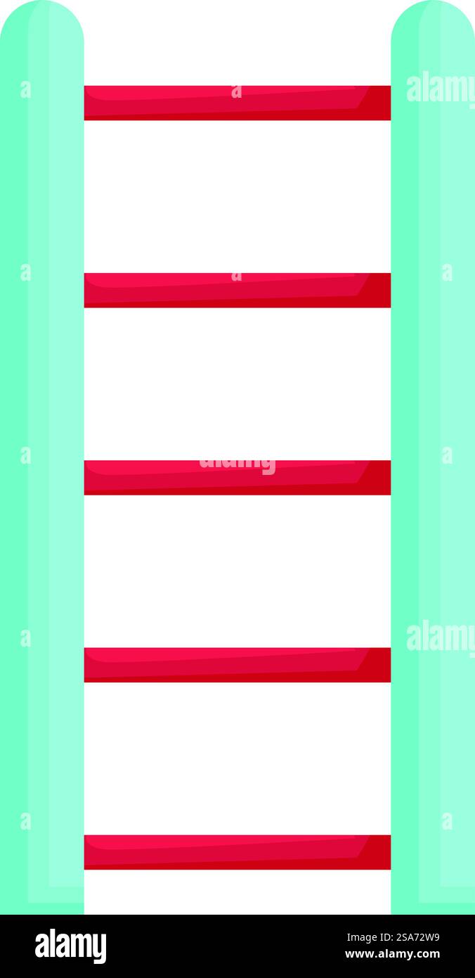 Minimalist blue ladder standing up with red steps on white background ...