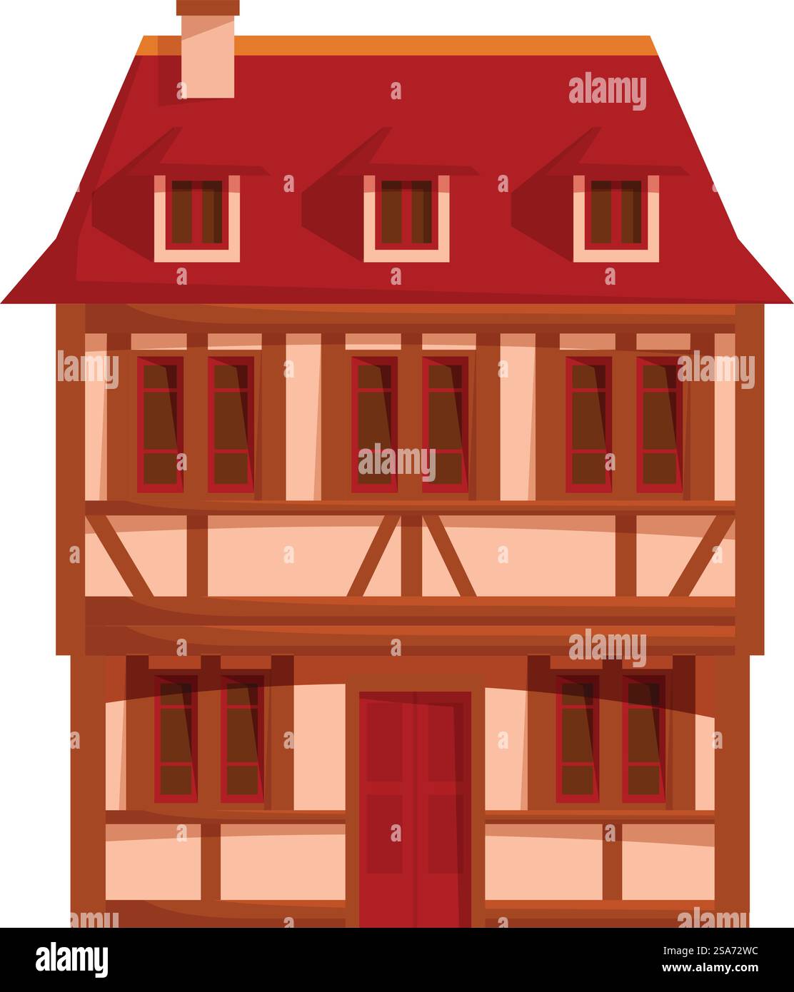 Charming old european style house with red roof, timber framing, and ...