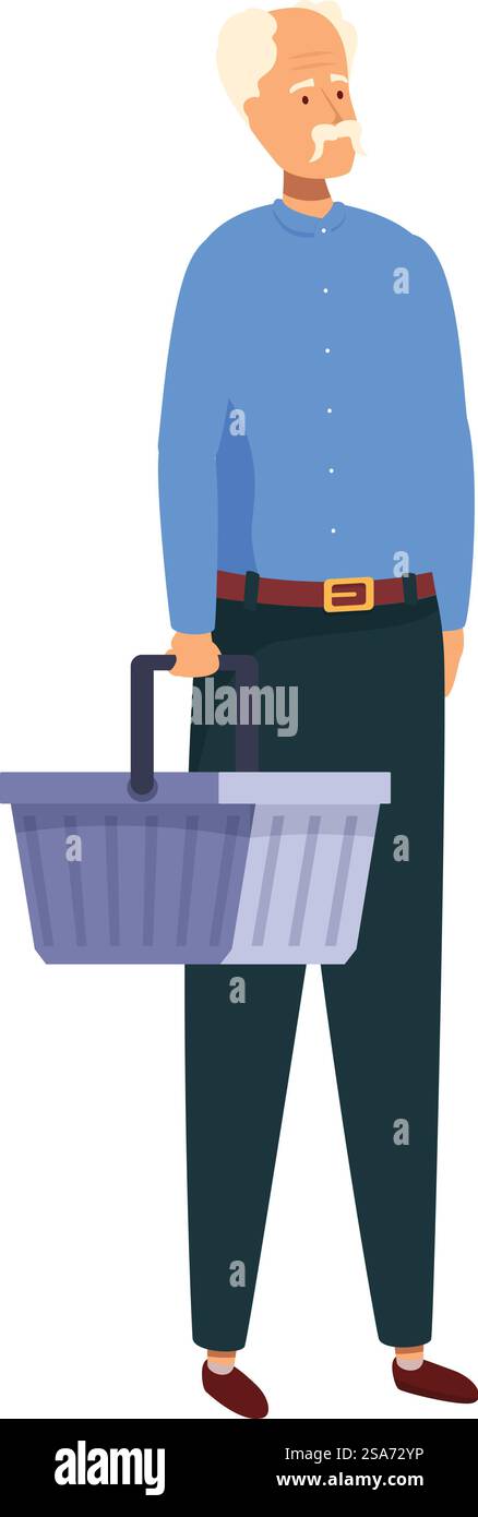 Senior man carrying an empty shopping basket and waiting in line at the ...