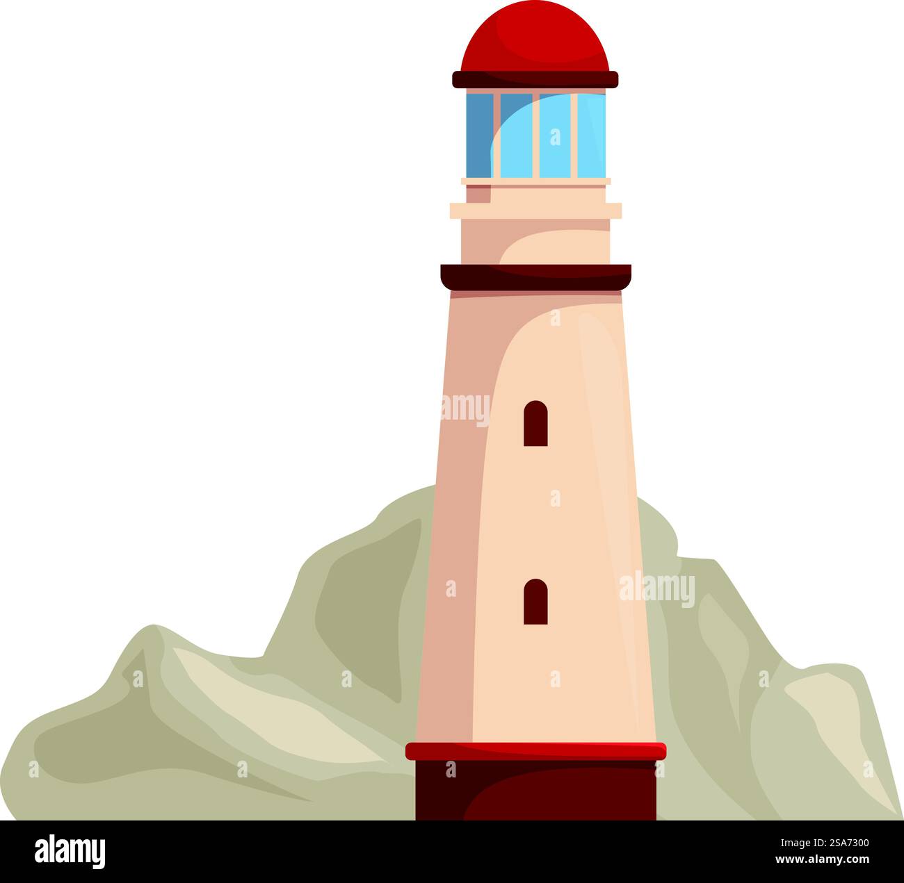 Tall white lighthouse with red roof on a cliff overlooking the sea ...