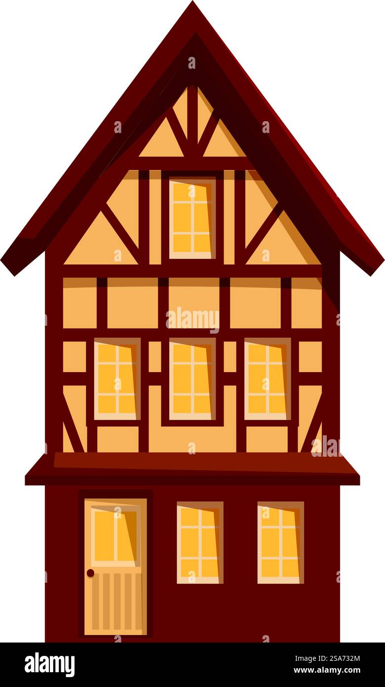 Charming german fachwerk house with glowing windows and a red roof ...