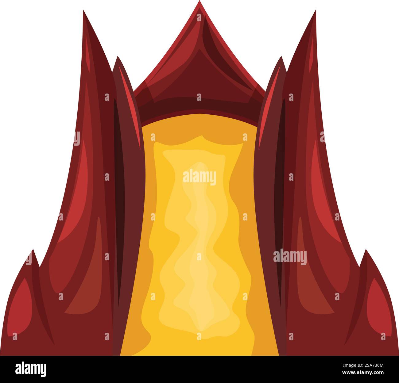 Illustration of an erupting volcano with molten lava flowing down its ...