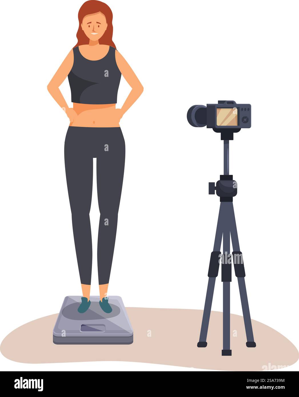 Fitness blogger is recording a video blog about weight loss progress ...