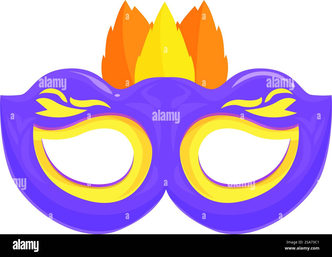 Festive purple mask with yellow accents and feathers is ready for mardi ...